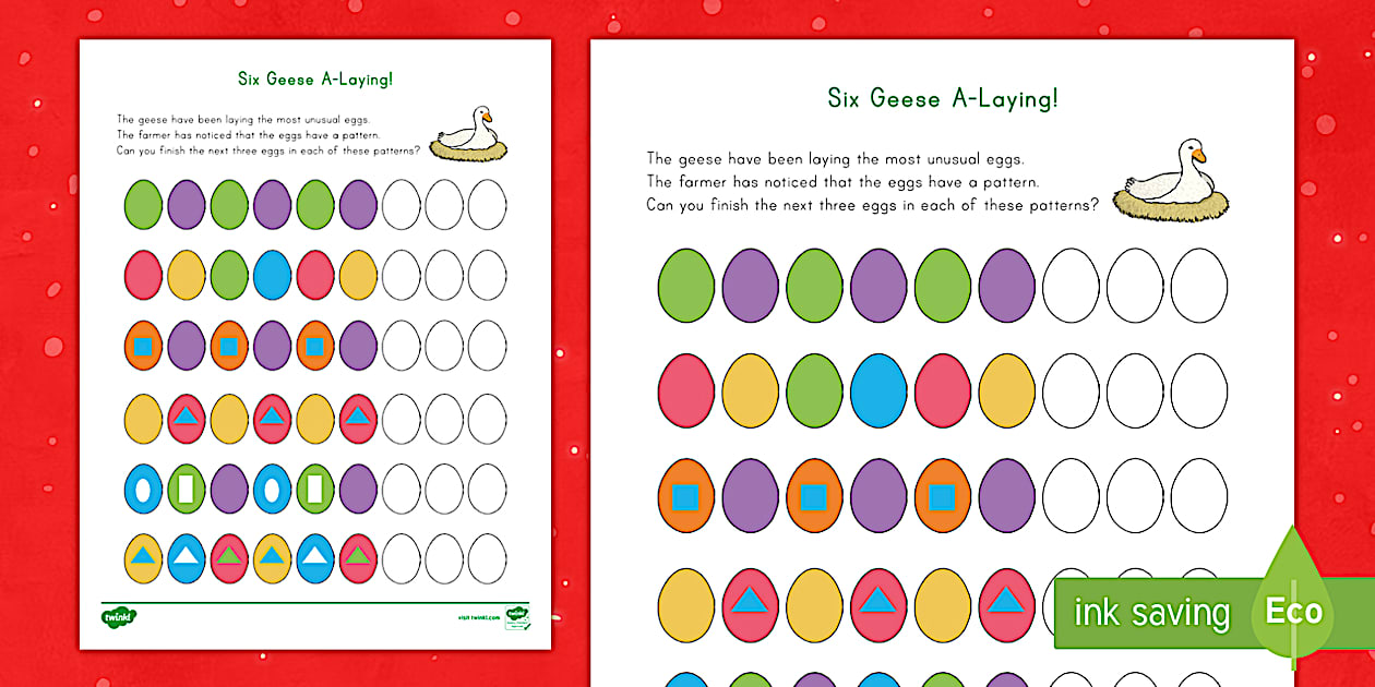 Six Geese A-Laying Complete the Pattern Activity - Twinkl