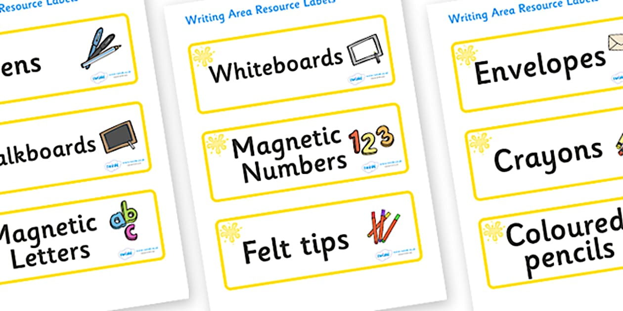 Yellow Themed Editable Writing Area Resource Labels