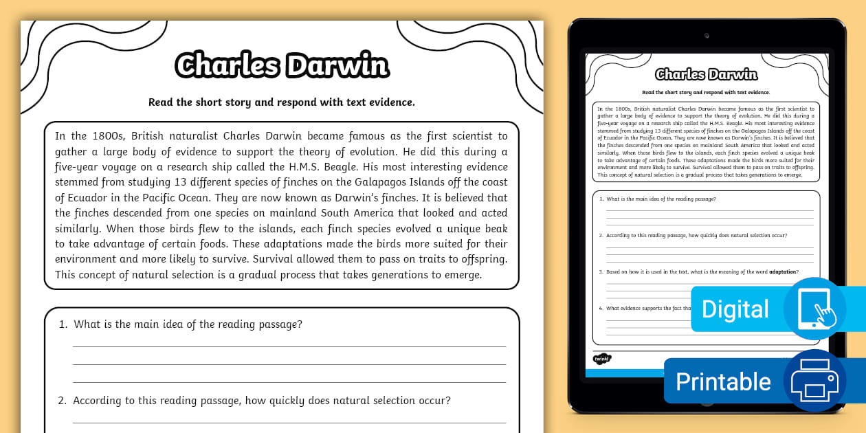 Prove It! Charles Darwin Text Evidence Activity Worksheet for 6th-8th Grade