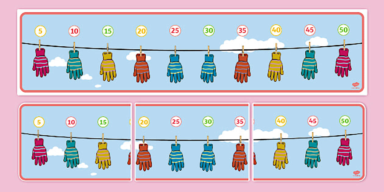 Counting in 5s on Gloves Number Line Display Banner - Twinkl