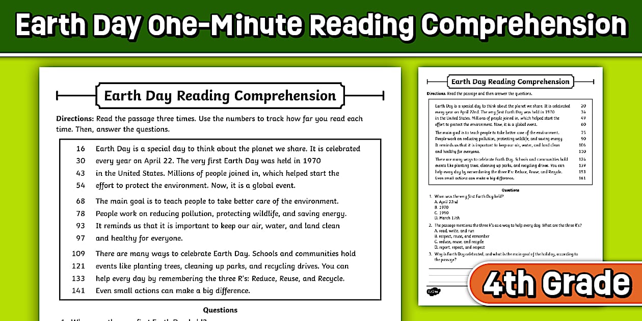 Fourth Grade Earth Day One-Minute Reading Comprehension