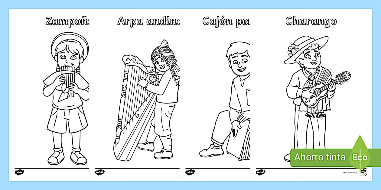 Hojas para colorear: Niños con instrumentos musicales- Guía de trabajo