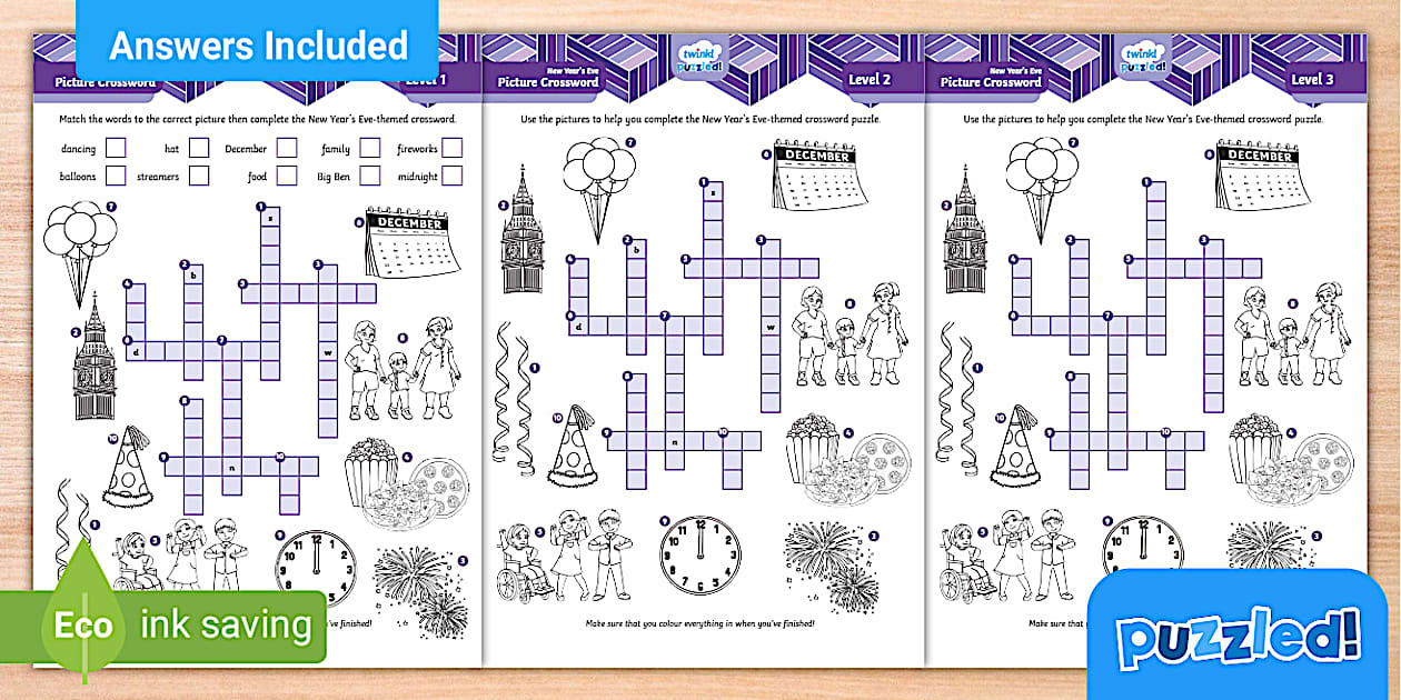 New Year's Eve Crossword Challenge - kids - Twinkl Puzzled