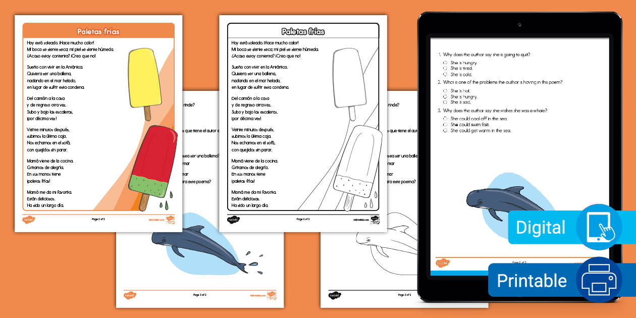 Actividad de comprensión de lectura de ficción para segundo grado: Paletas