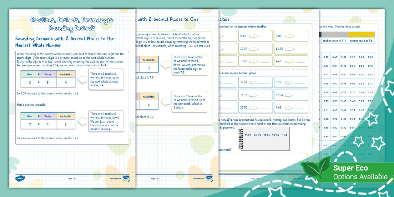 Fractions, Decimals, Percentages: Rounding Decimals - Twinkl