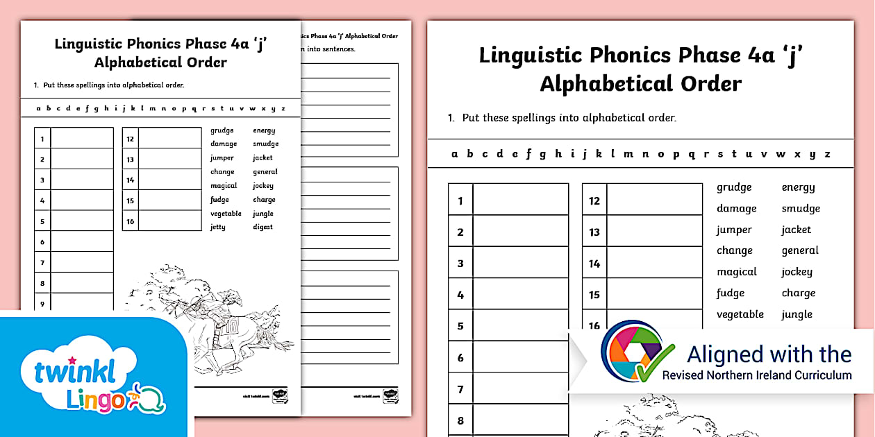 Linguistic Phonics Phase 4a 'j' Alphabetical Order - Twinkl