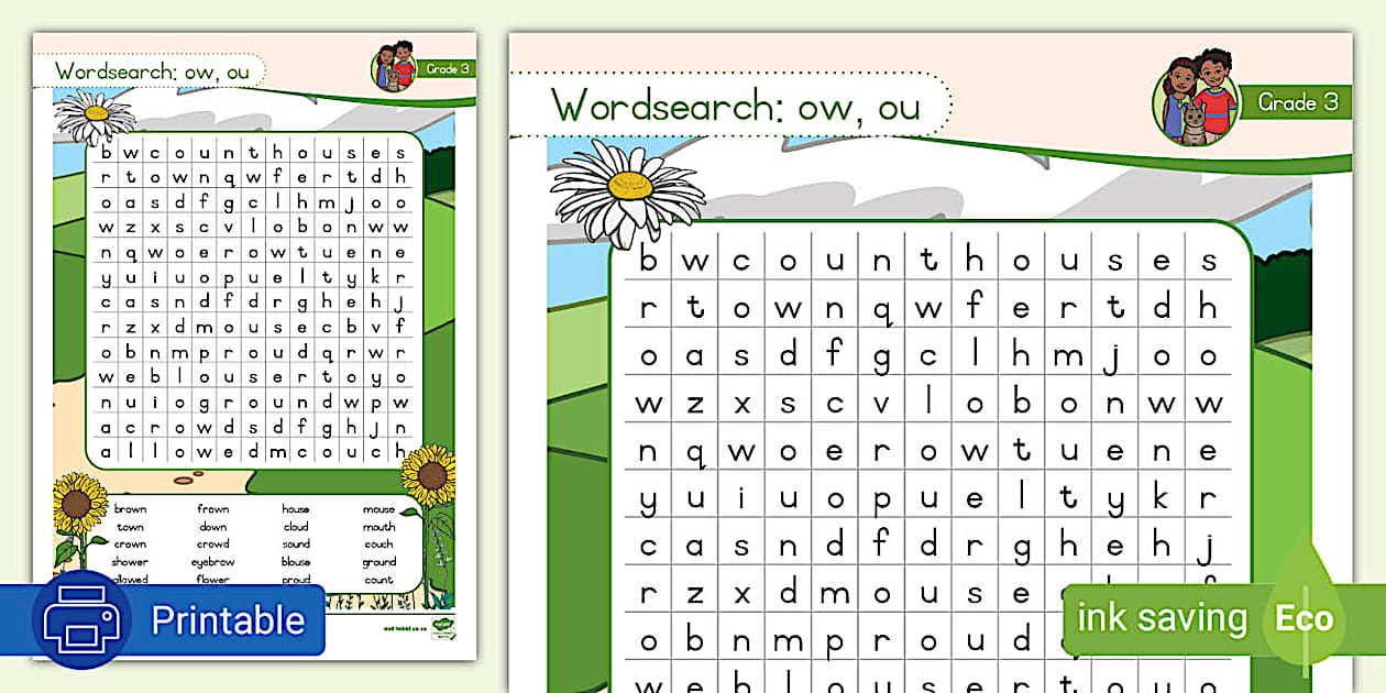 Grade 3 Phonics: ou ow: Wordsearch - Twinkl