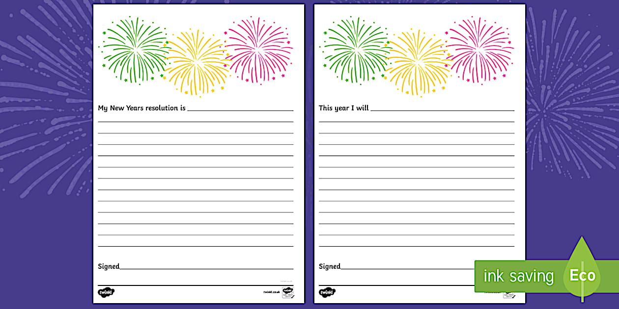 New Year's Resolution Pledge Writing Template - ESL Future Forms