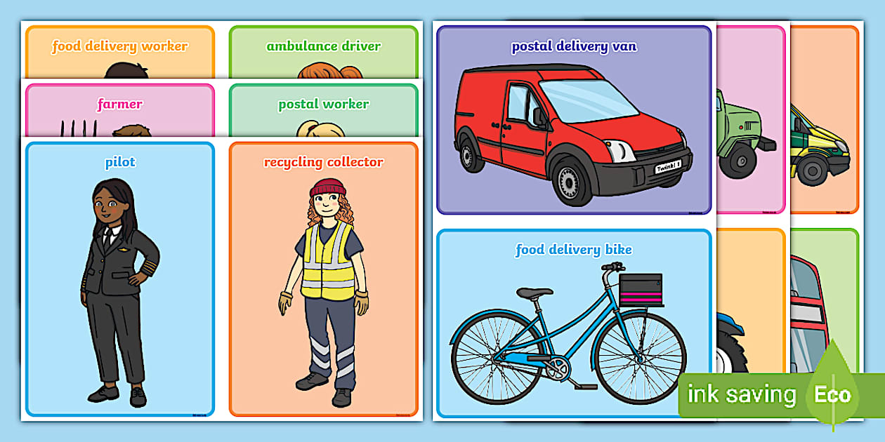 Vehicles and Their Drivers Matching Cards | Twinkl