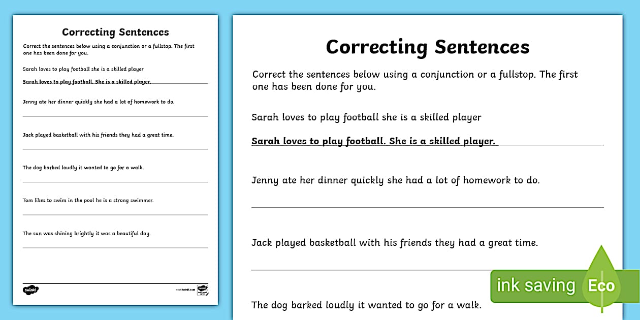 Correct the Sentence Worksheet (teacher made) - Twinkl