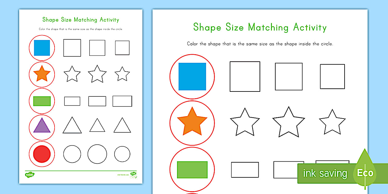 Shapes Size Matching Worksheet (teacher made) - Twinkl