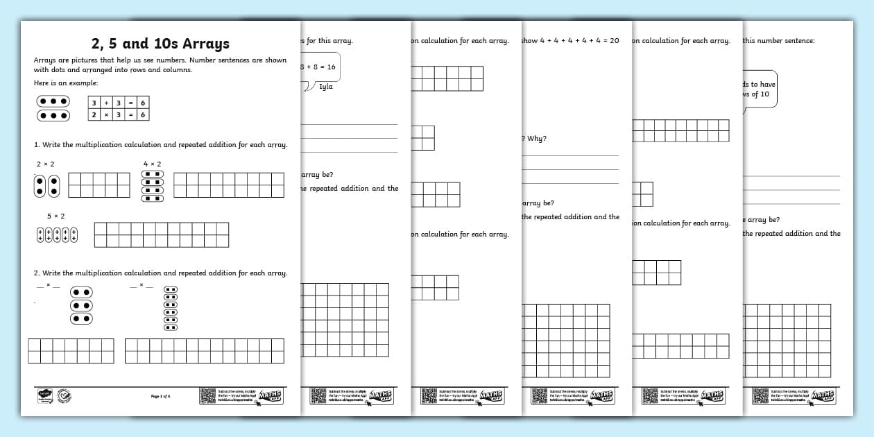 👉 2, 5, 10s Arrays Worksheets (teacher made) - Twinkl