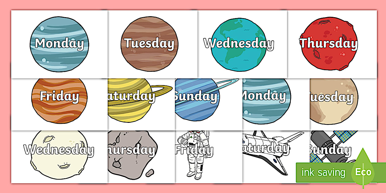 Days of the Week on Space Images (teacher made) - Twinkl