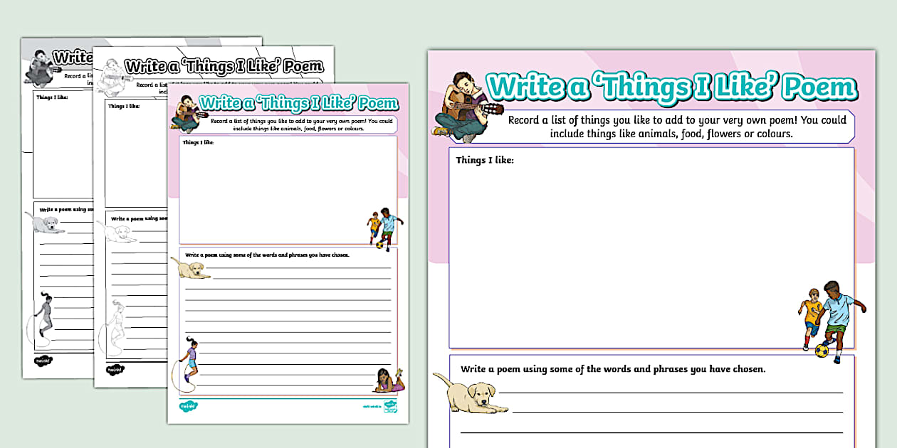 Things I Like Poem Writing Template - Twinkl
