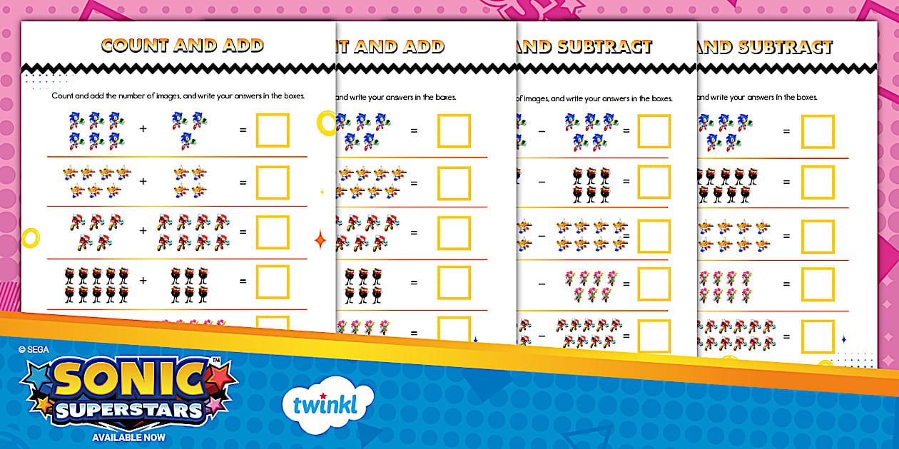 FREE! - Sonic: Count, Add, and Subtract Math Worksheet