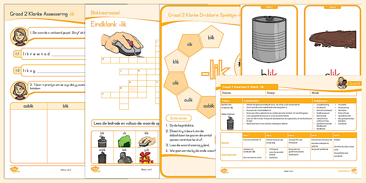 Graad 2 Klanke Hulpbronpakket: -lik (teacher made) - Twinkl