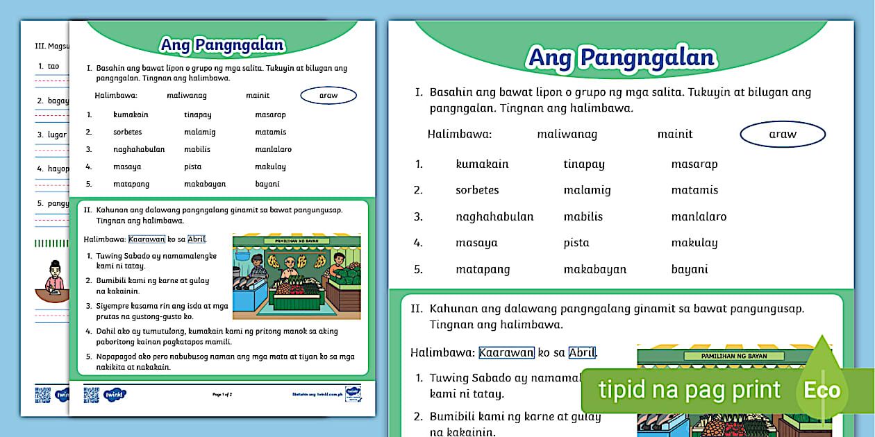 Ang Pangngalan: Sipi Ng Pagsasanay | Grade 1 | Twinkl