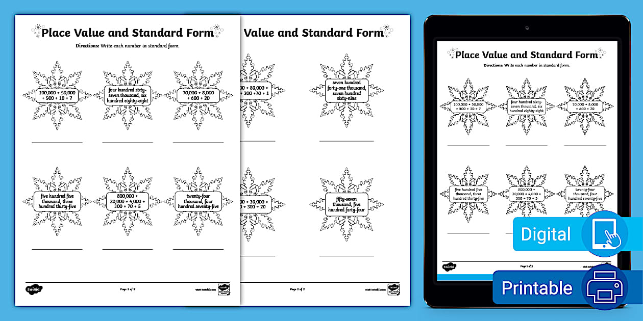 Fourth Grade Snowflakes Place Value and Standard Form