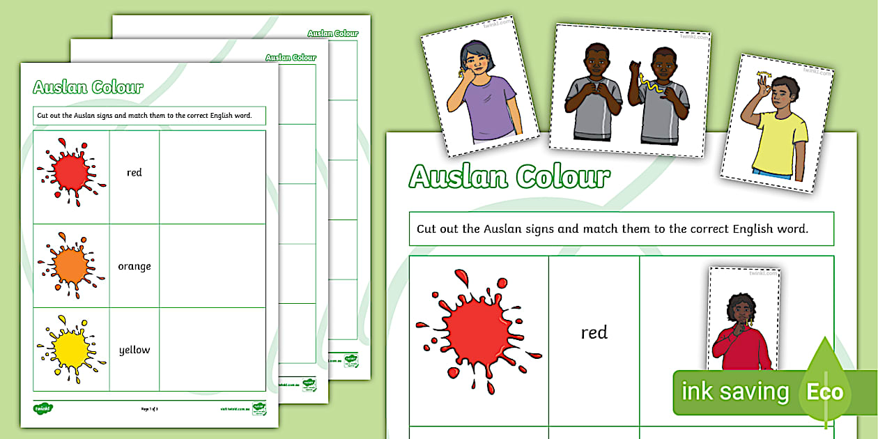 Auslan Colour Cut and Paste (Teacher-Made) - Twinkl