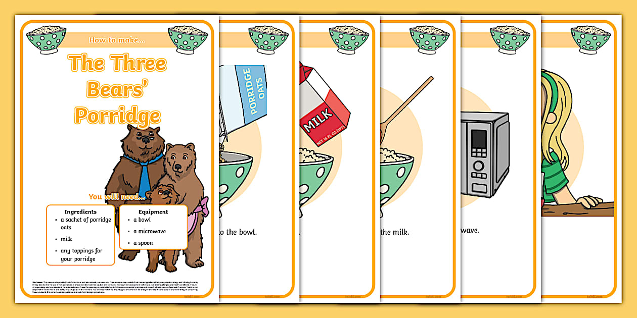 Goldilocks And The Three Bears' Porridge Recipe Cards
