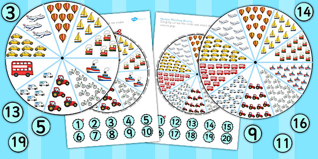 Up to 20 Number Matching Pegs Activity Transport - Twinkl