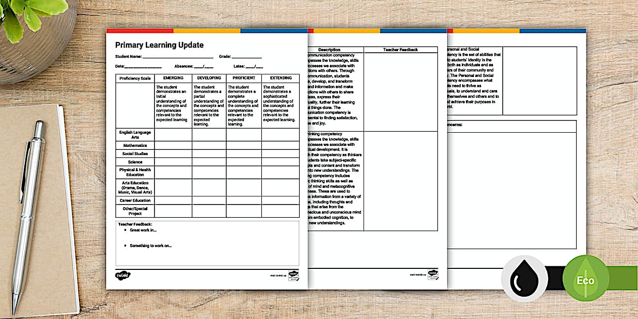 British Columbia Editable Primary Learning Update Template