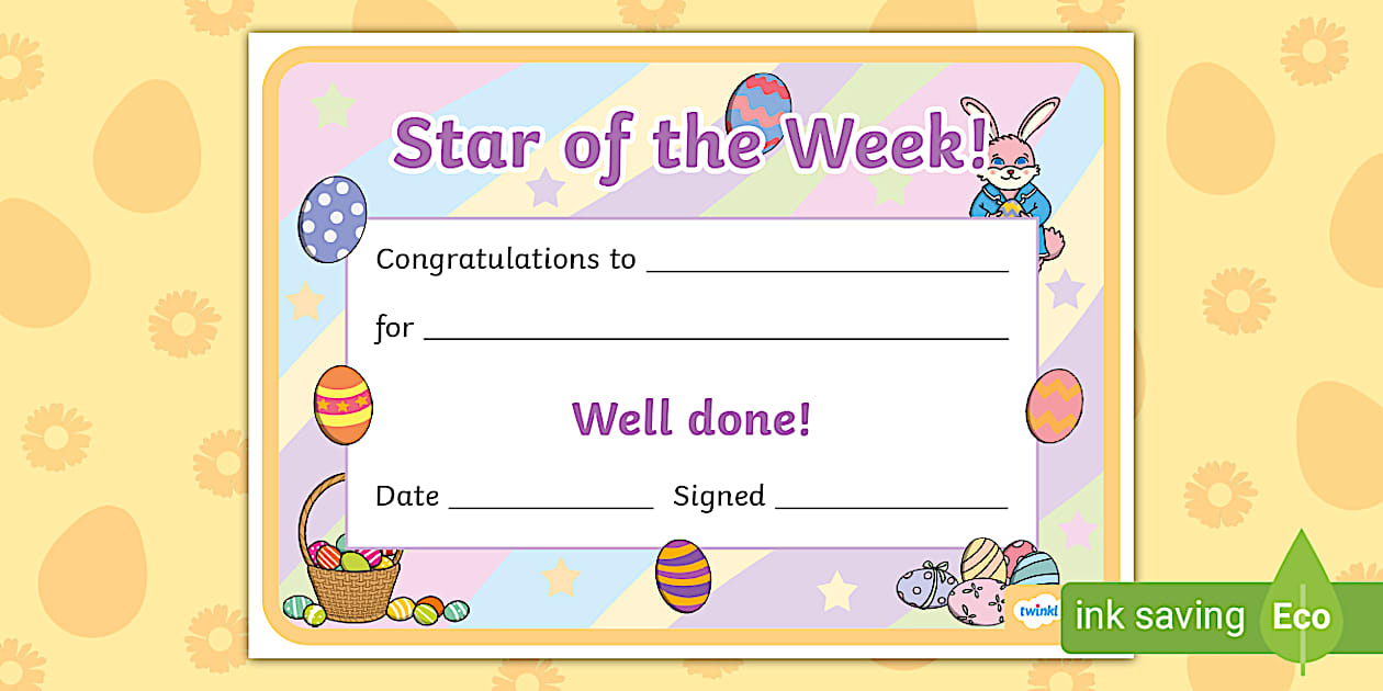 Easter-Themed Star of the Week Certificate (teacher made)