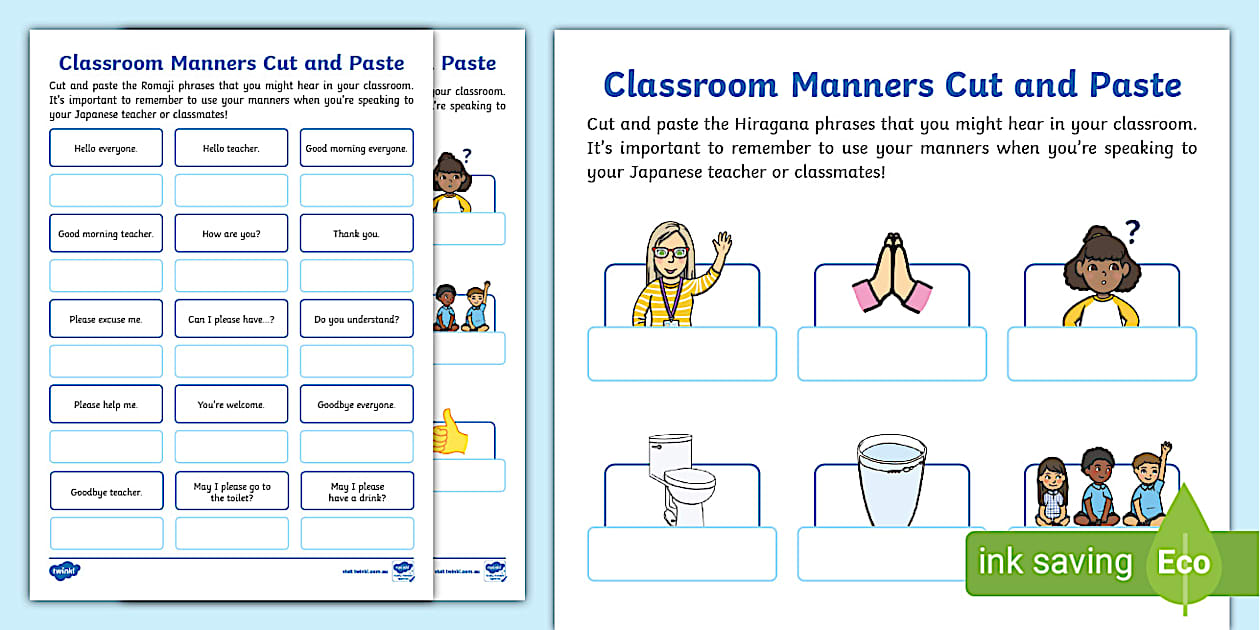 Classroom Manners Cut and Paste Activity Sheet - Twinkl