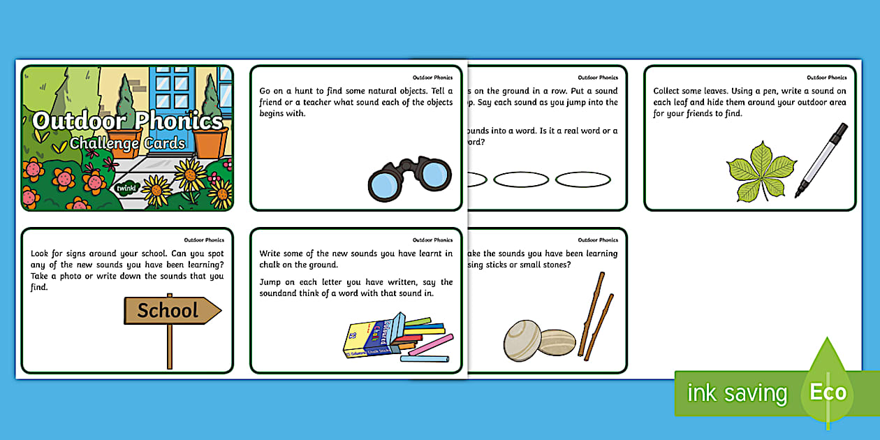 Editable Phase 2 Outdoor Phonics Challenge Cards - Twinkl