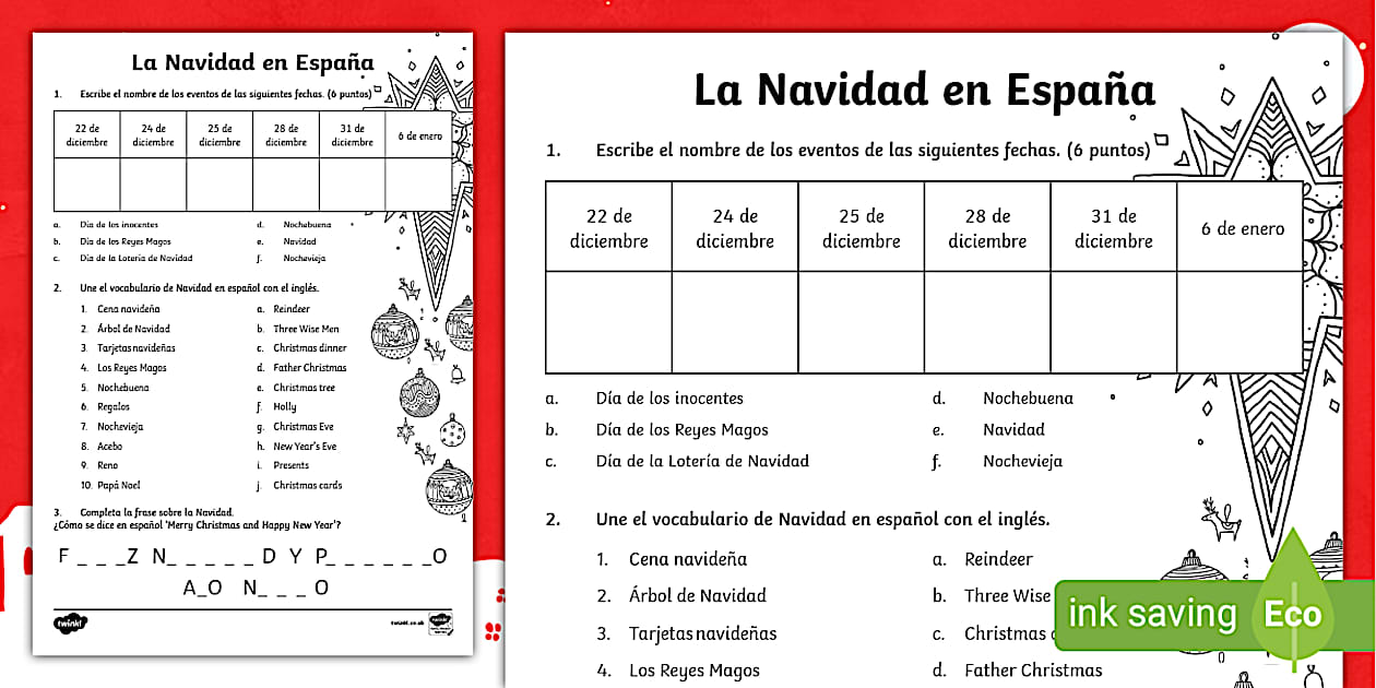 Spanish Christmas Worksheets | Christmas in Spain - Twinkl