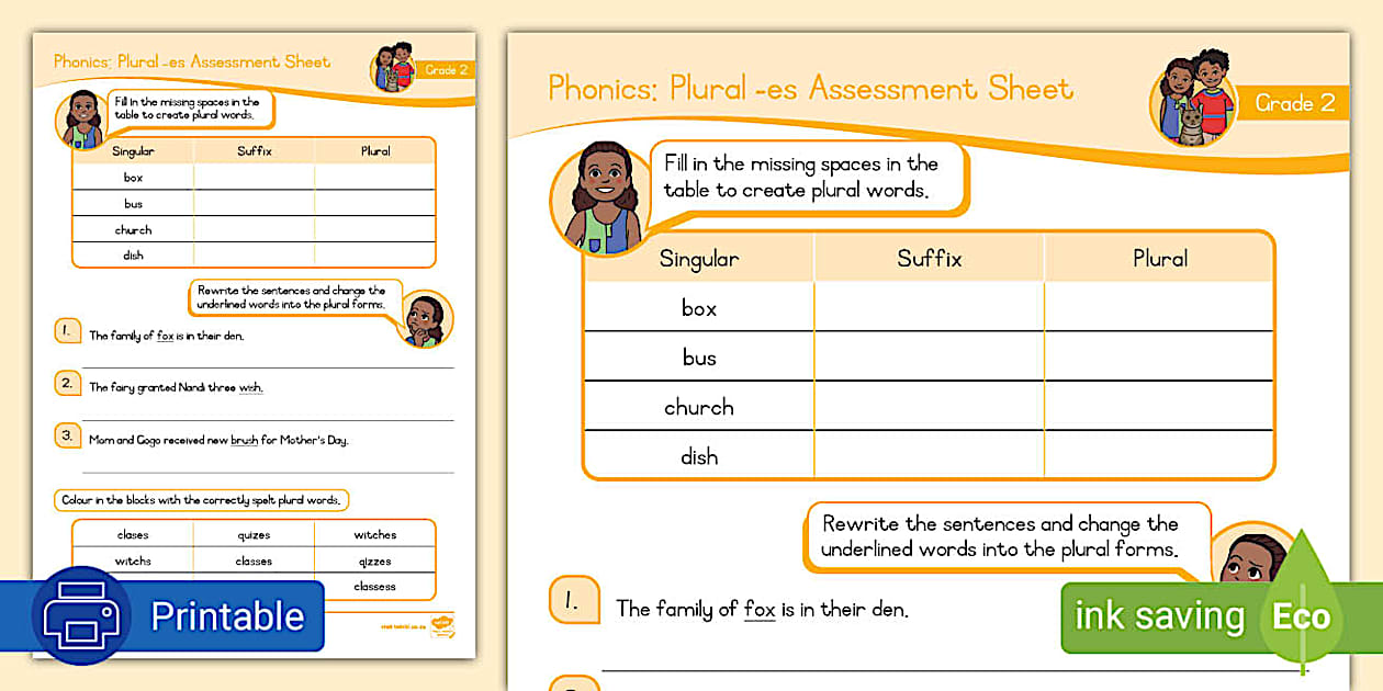 Grade 2 Phonics: -es: Assessment Sheet (teacher made)