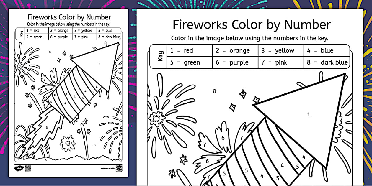 Fireworks Color by Number Worksheet (teacher made) - Twinkl