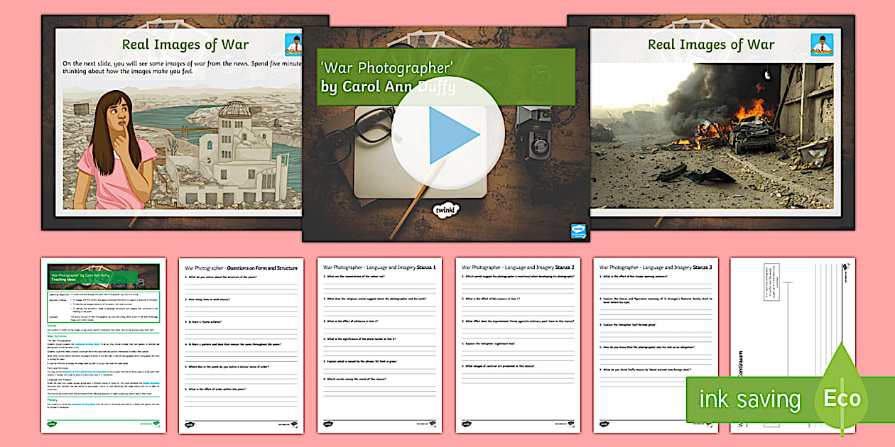 GCSE Poetry Lesson Pack on 'War Photographer' by Carol Ann Duffy Lesson ...
