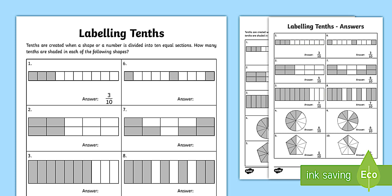 Labelling Tenths Worksheet - Twinkl
