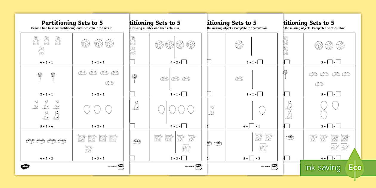 Partitioning to 5 Worksheets - Twinkl