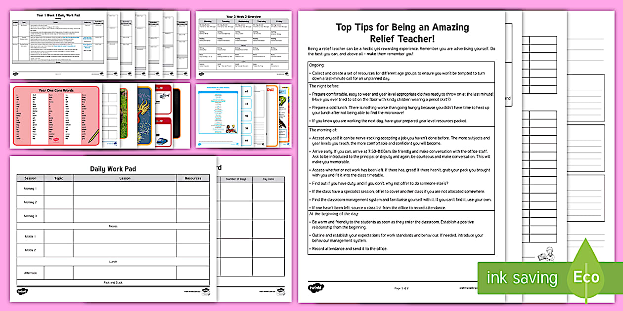 Year 1 Week 1 Relief Teacher Resource Pack (teacher made)