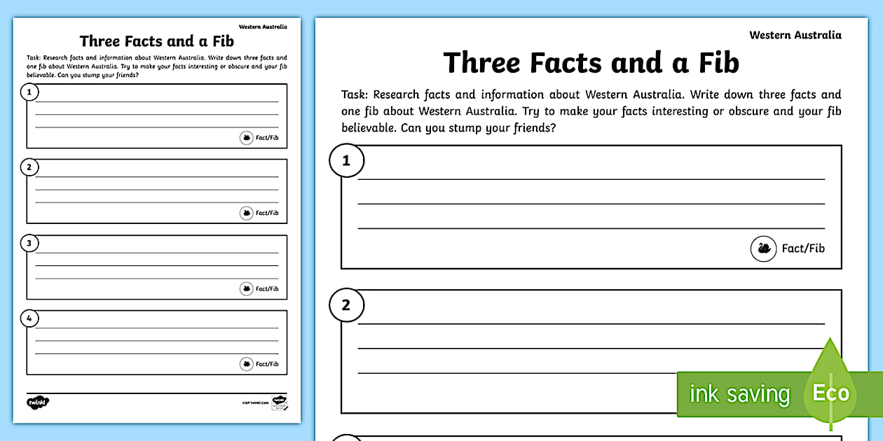 WA Day Three Facts and a Fib Worksheet (Teacher-Made)