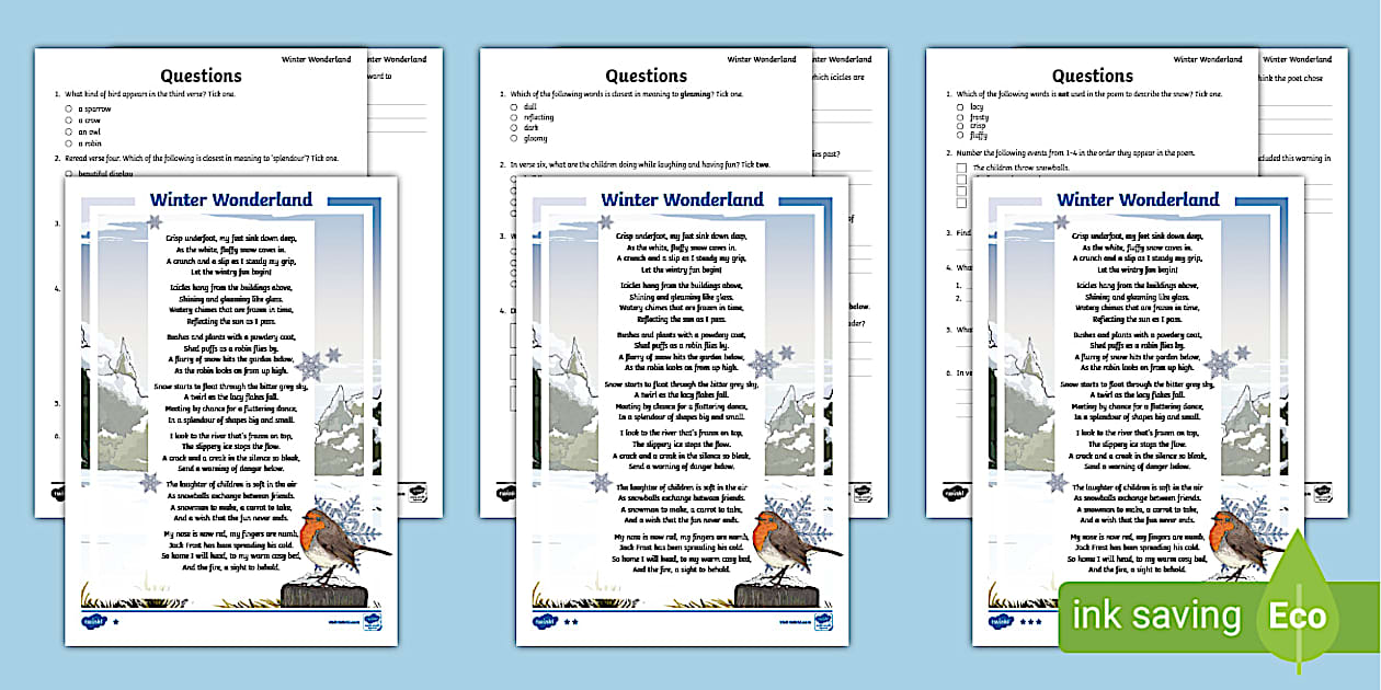LKS2 Winter Wonderland Poem LKS2 Reading Comprehension