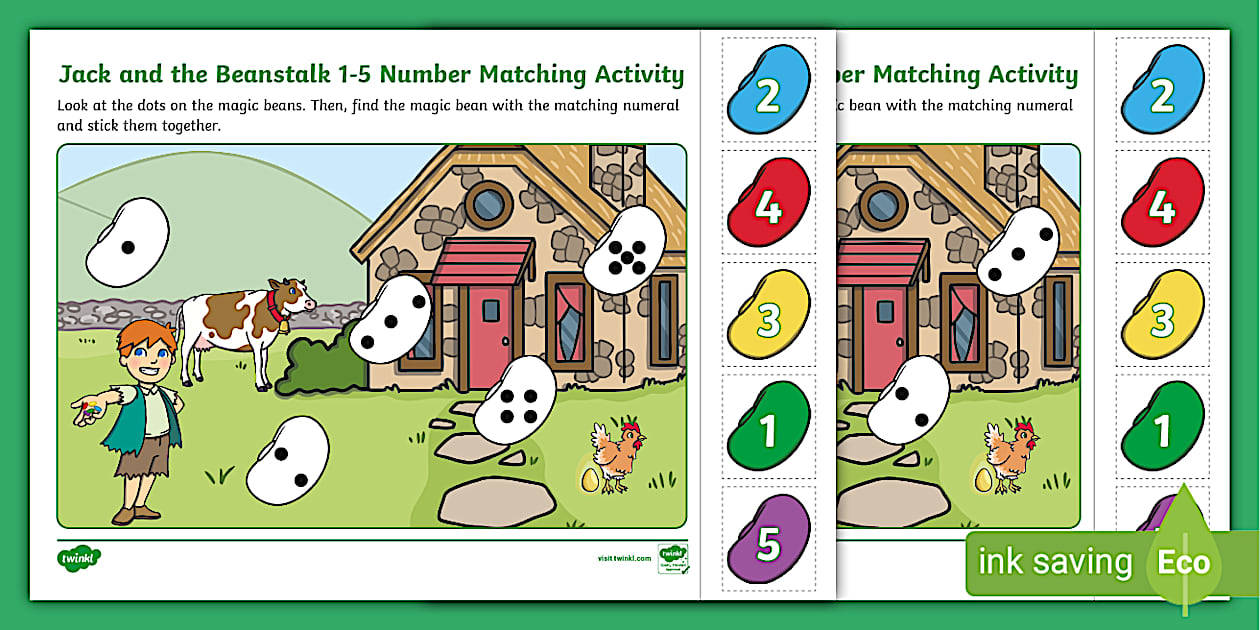Jack and the Beanstalk 1-5 Number Matching Activity - Twinkl