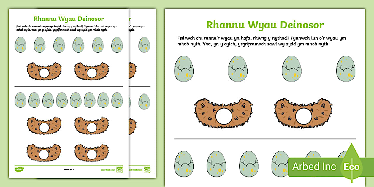 Taflen Waith Rhannu Wyau Deinosor (l'enseignant a fait)