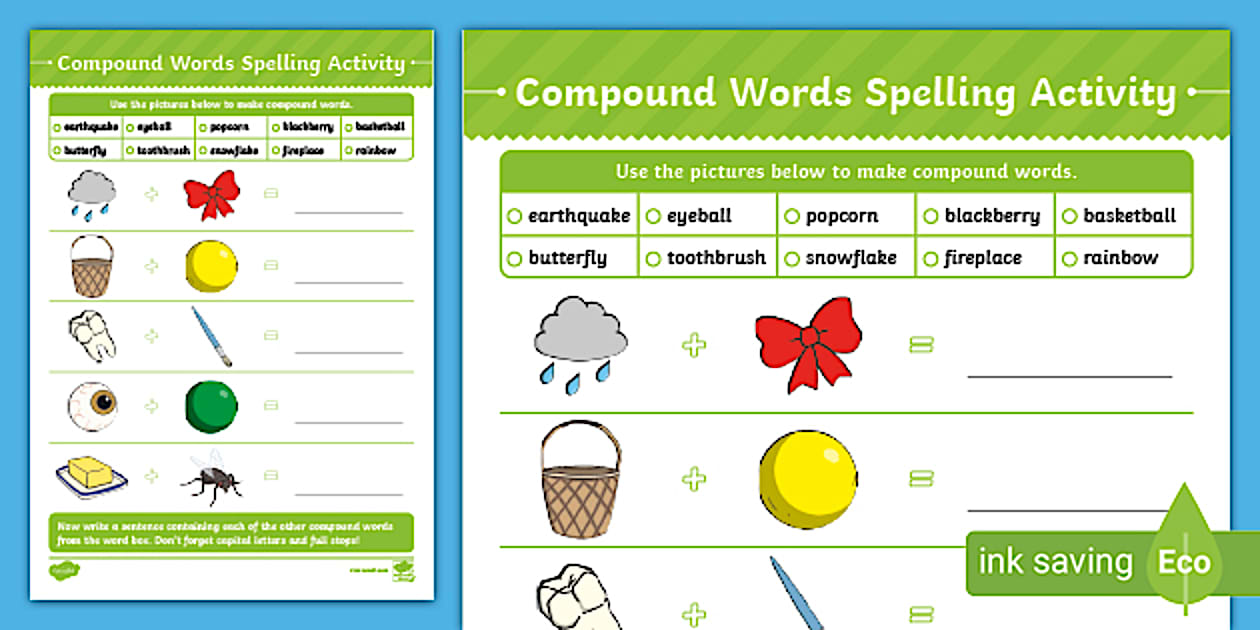 Black and White Compound Words Activity - Twinkl