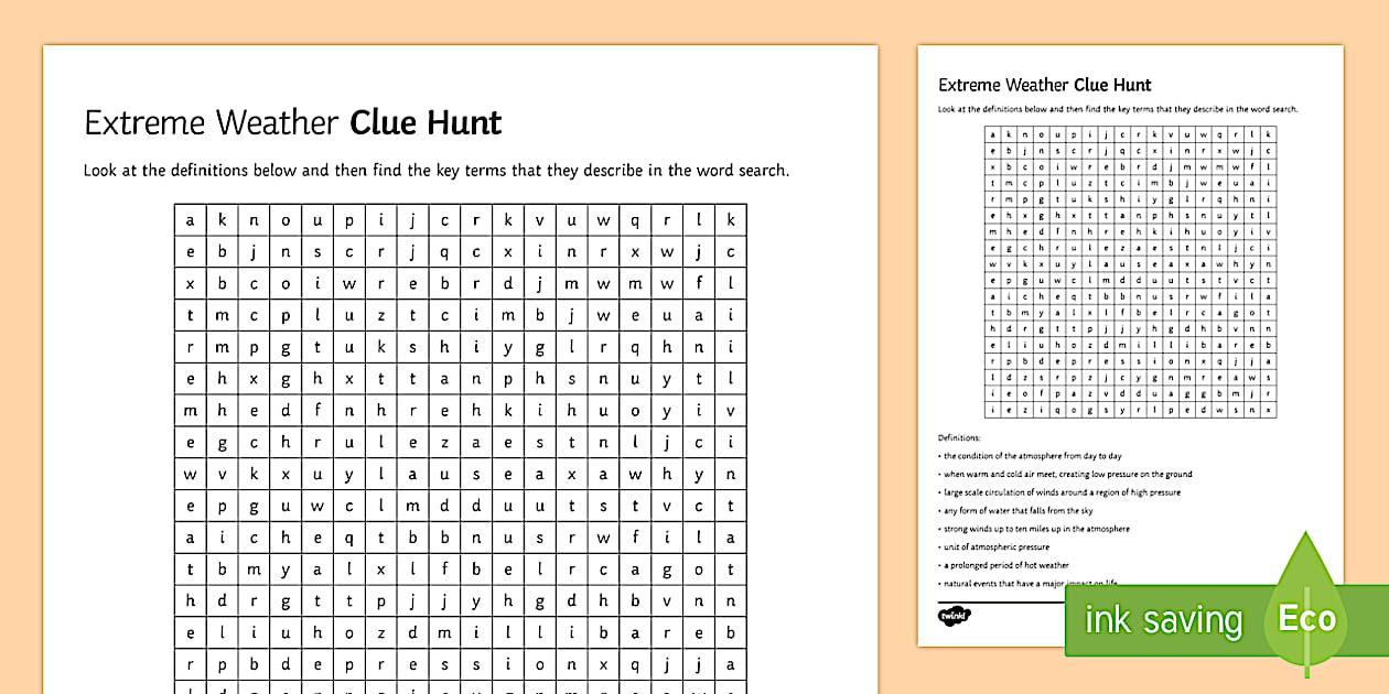 Extreme Weather Clue Hunt Worksheet / Worksheet - The Challenge of Natural