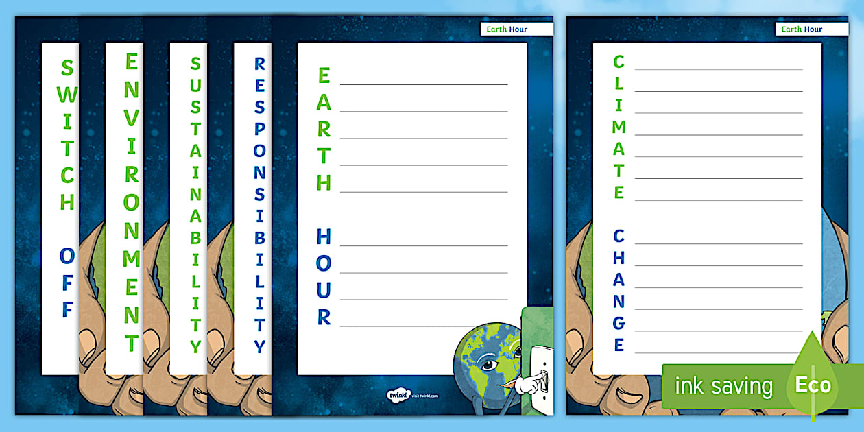 Earth Hour Acrostic Poem (teacher made) - Twinkl