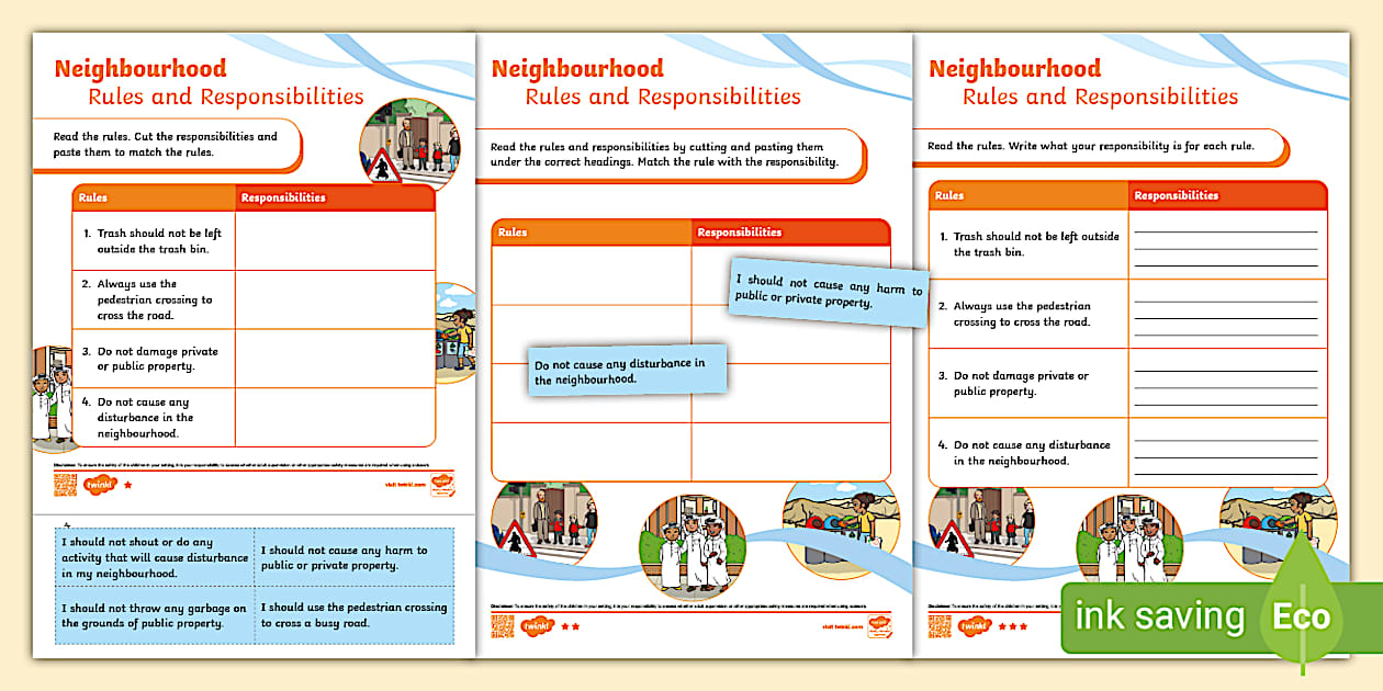 Neighbourhood Rules and Responsibilities Differentiated Activity Sheet