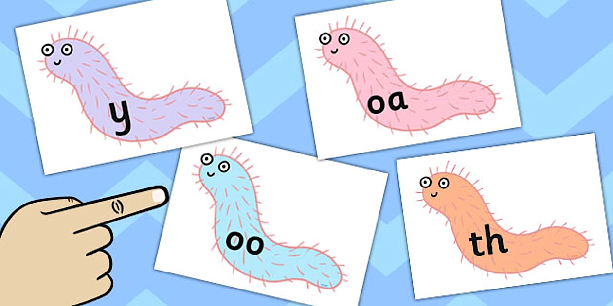 Phase 3 Phonemes on Multicolour Bristle Worms - Twinkl