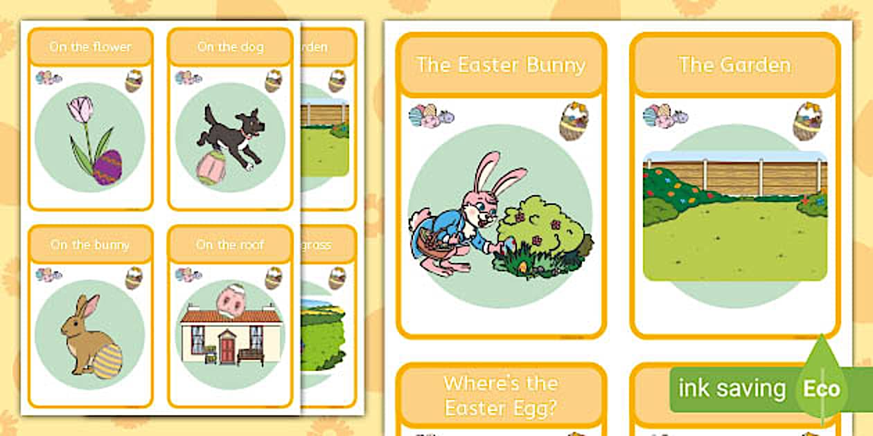 Where is the Egg? Easter- themed positional English cards