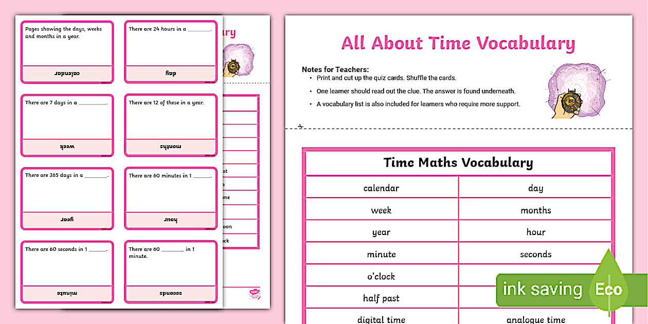 All About Time Vocabulary Quiz Cards - CfE First Level