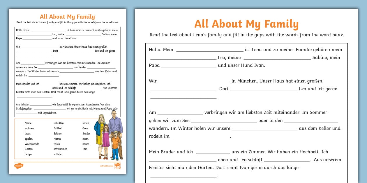 All About My Family - Reading Comprehension German - Twinkl