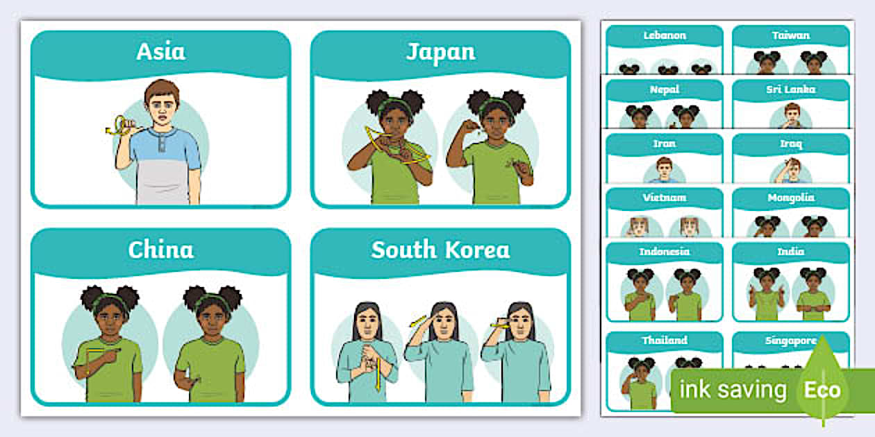 Auslan Countries in Asia Word Cards (teacher made) - Twinkl