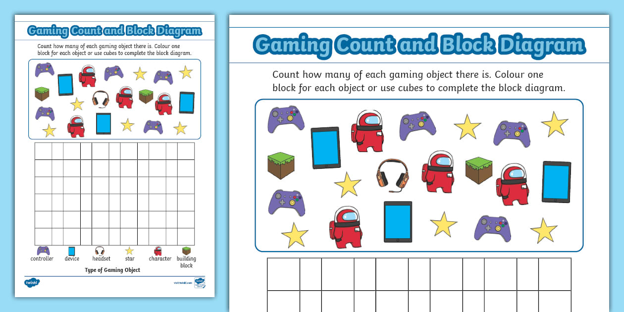 Gaming Count and Block Diagram Activity - Twinkl - KS1